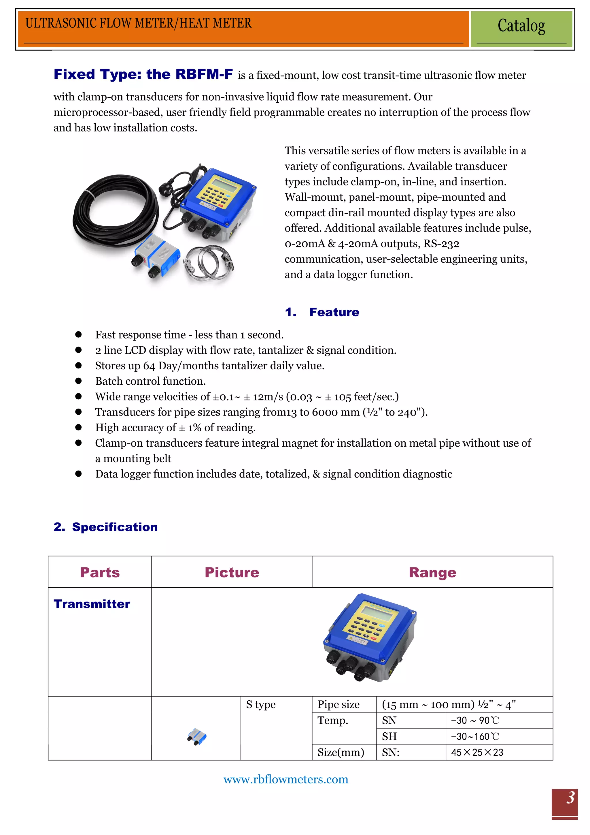 RBFM Clamp-on Ultrsonic Flow Meter/ Heat Meter Catalog | PDF