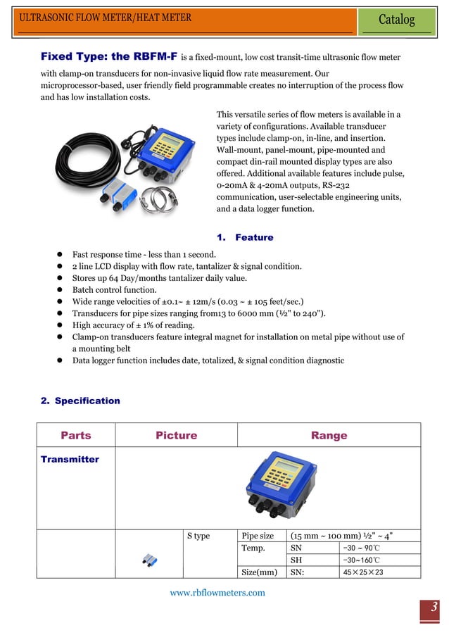RBFM Clamp-on Ultrsonic Flow Meter/ Heat Meter Catalog | PDF | Physics | Science
