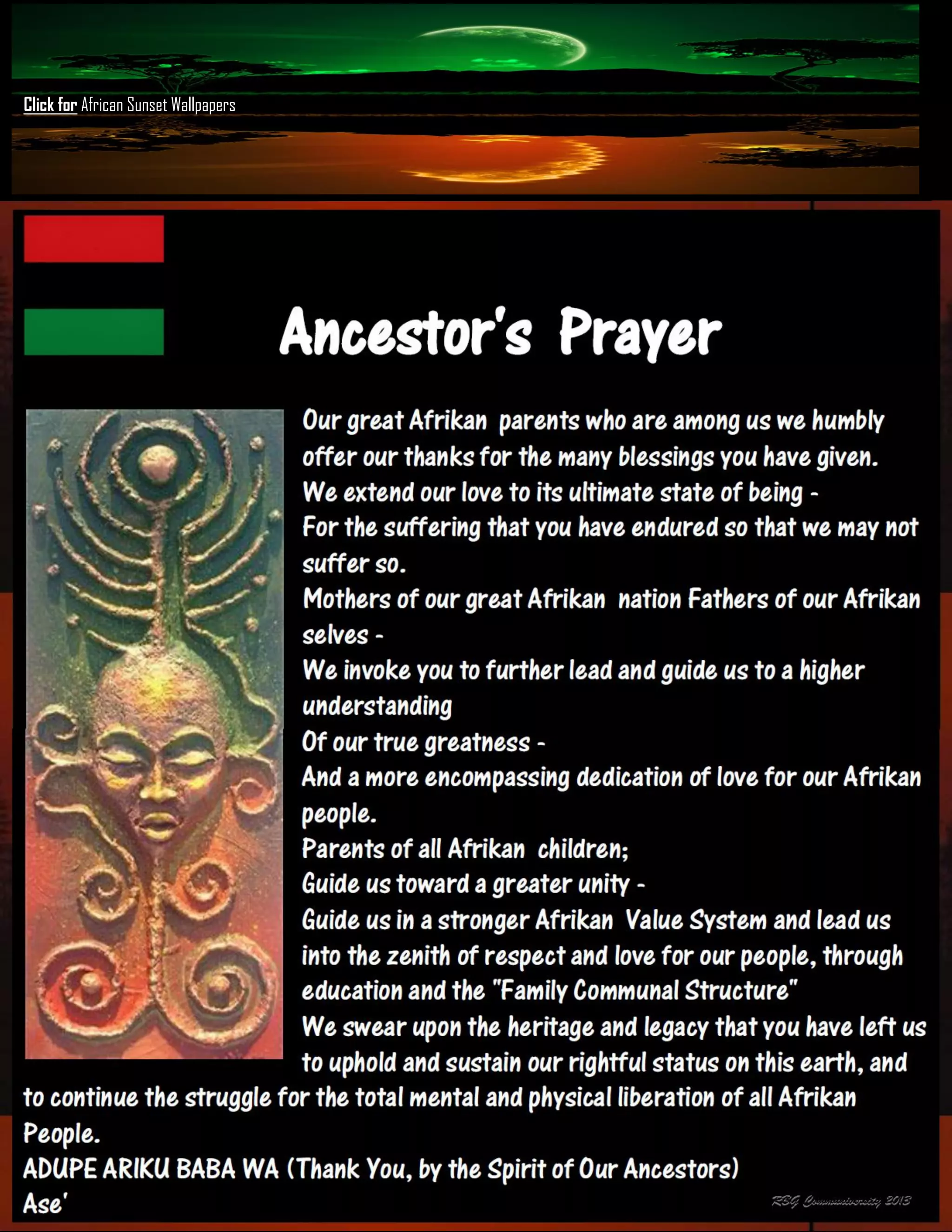 RBG Ancestor's Prayer Poster w HD Afrikan Sunset Wallpaper | PDF
