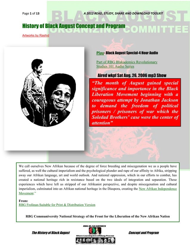 RBG on the History of Black August: Concept and Program | PDF
