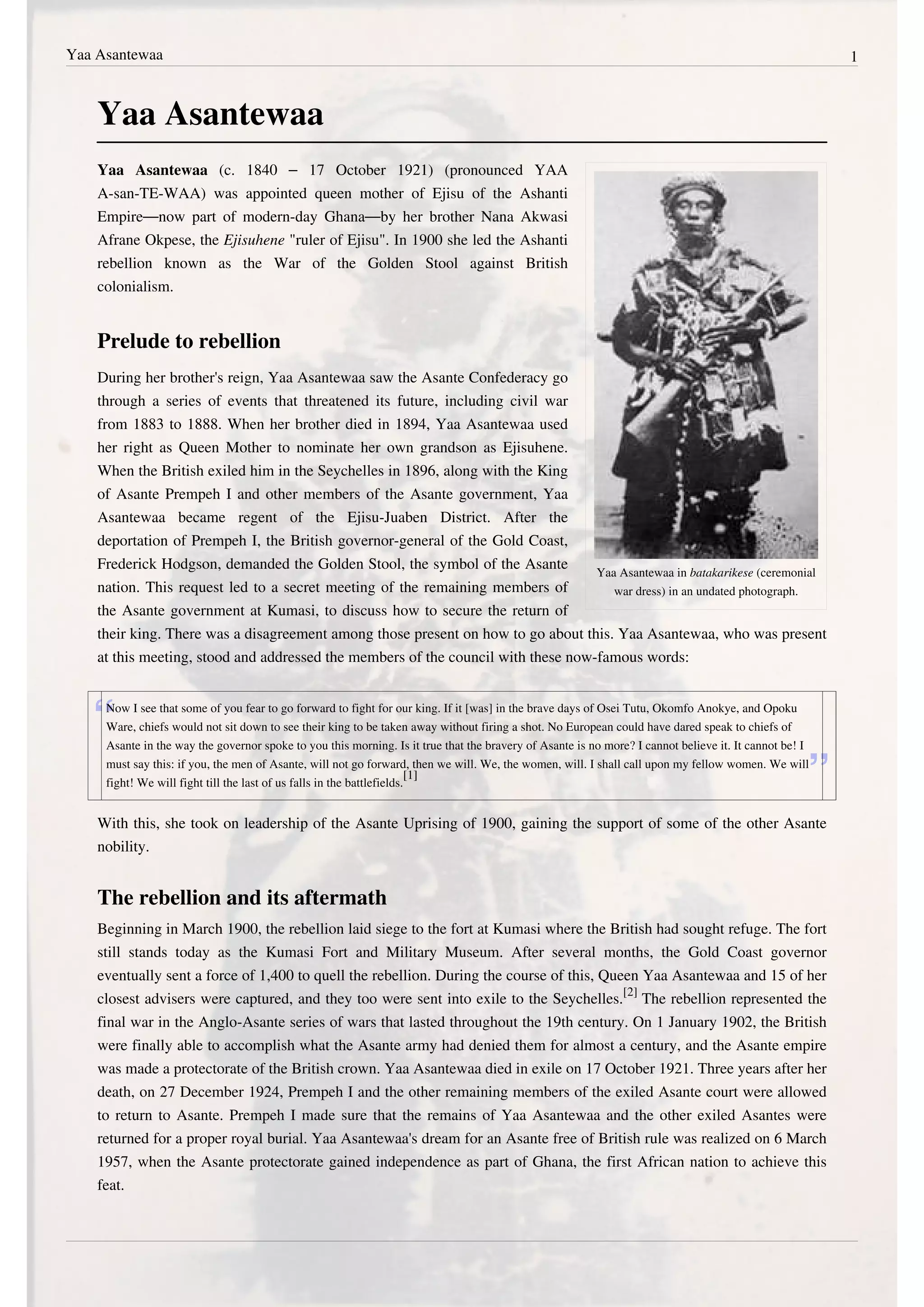 RBG Yaa Asantewaa Tutorial | PDF