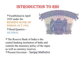 Reserve Bank of india -RBI Banking law ppt | PPT