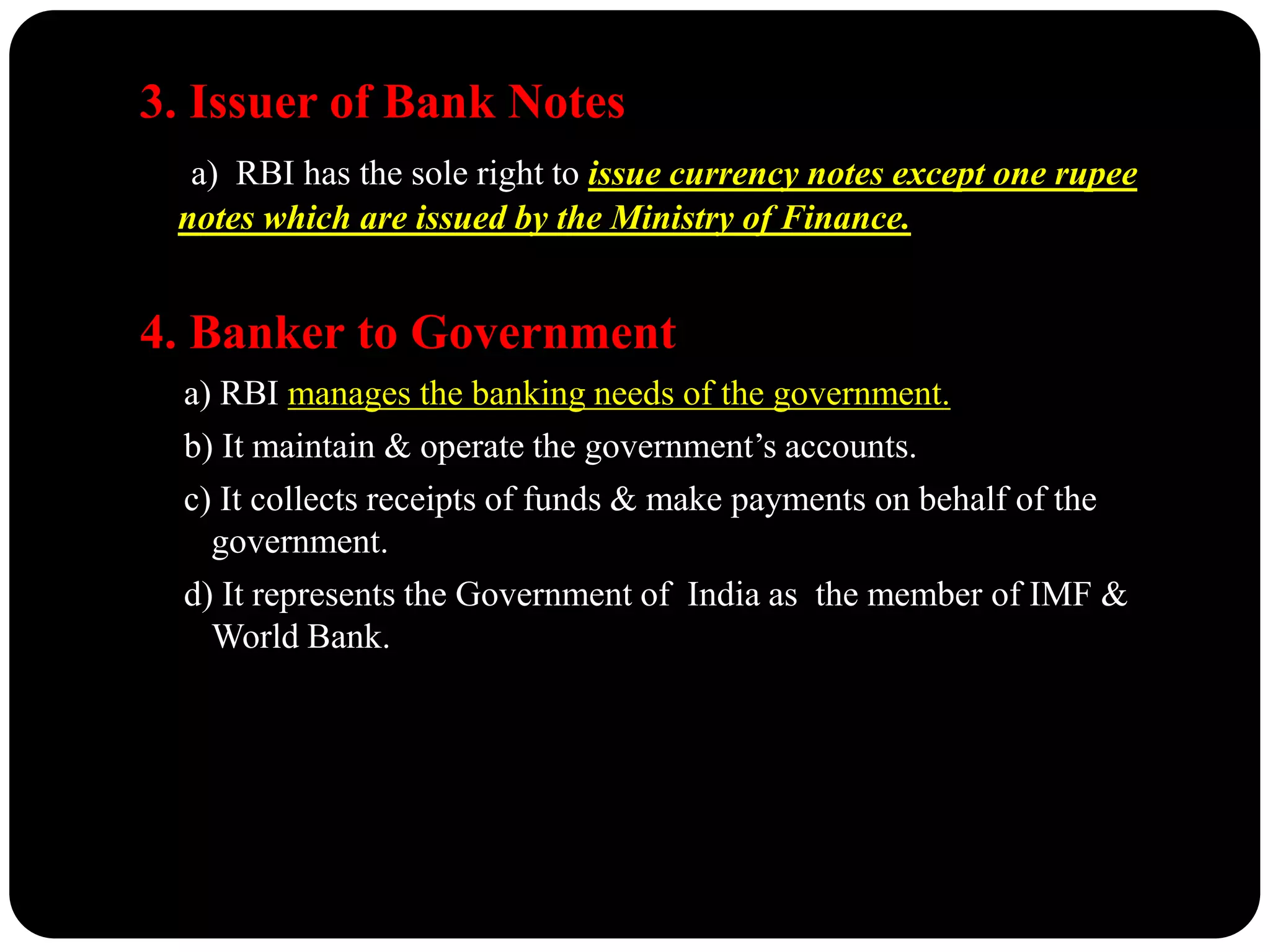 RBI - overview, roles and functions of RBI | PPTX