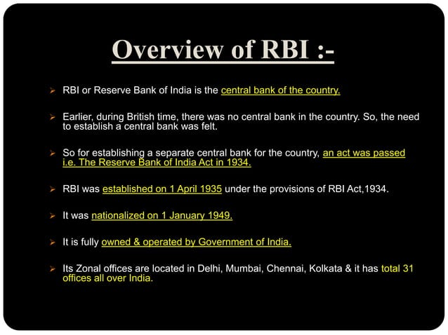 RBI - overview, roles and functions of RBI | PPTX | Business Banking & Finance | Business