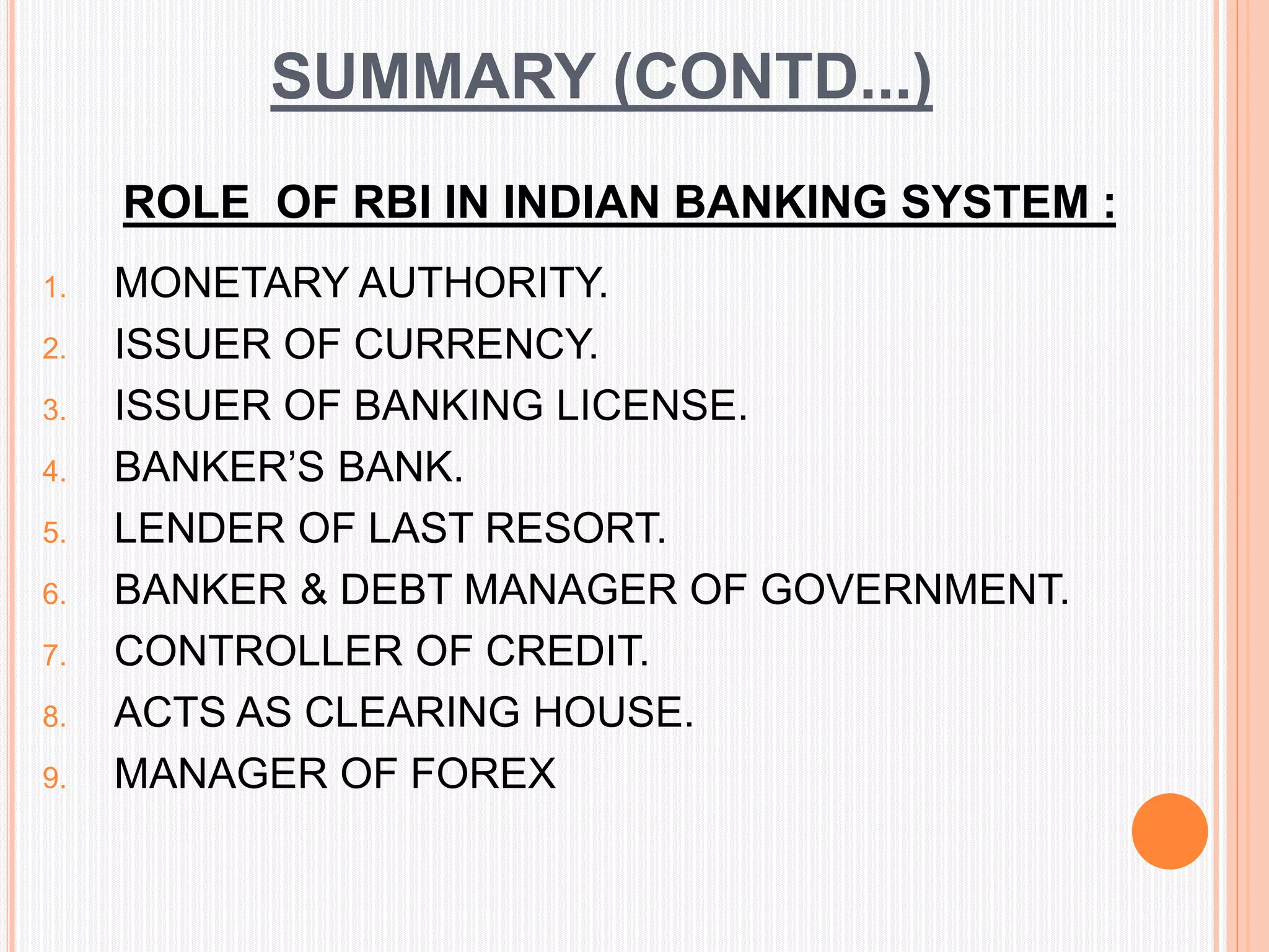 Role of RBI in Indian Banking System - ITT Presentation | PPTX