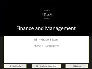 RBI Grade B Phase II Descriptive Super Notes: Finance and Management | PDF