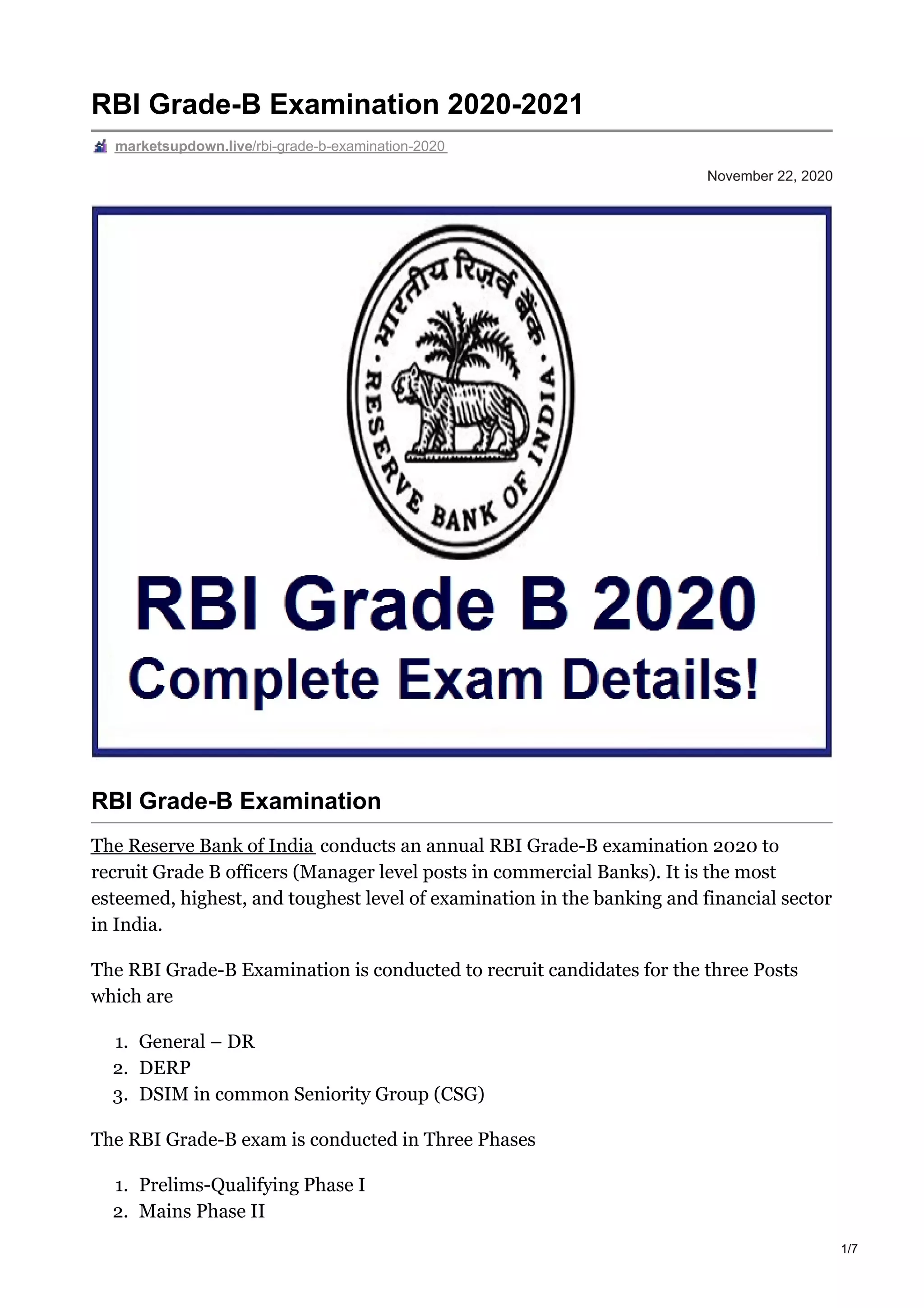 Rbi grade b examination 2020-2021 | PDF