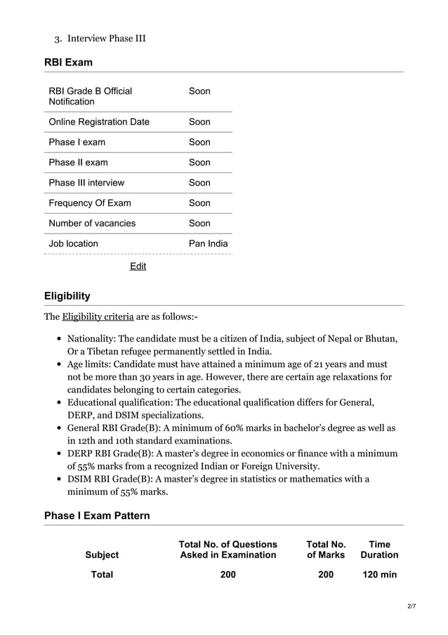 Rbi grade b examination 2020-2021 | PDF