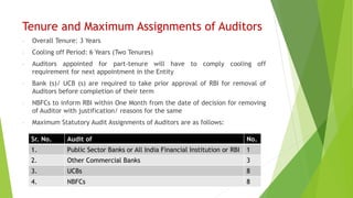 Rbi guidelines for appointment of statutory central auditors | PPTX