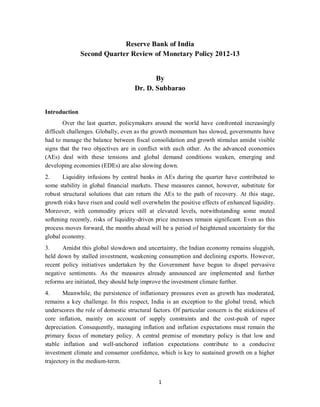 Rbi policy stat_q103012 | PDF