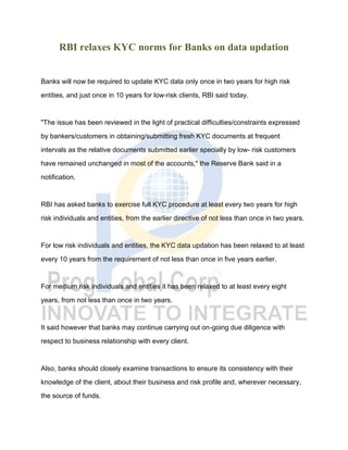 RBI relaxes KYC Norms for Banks on data updation | PDF