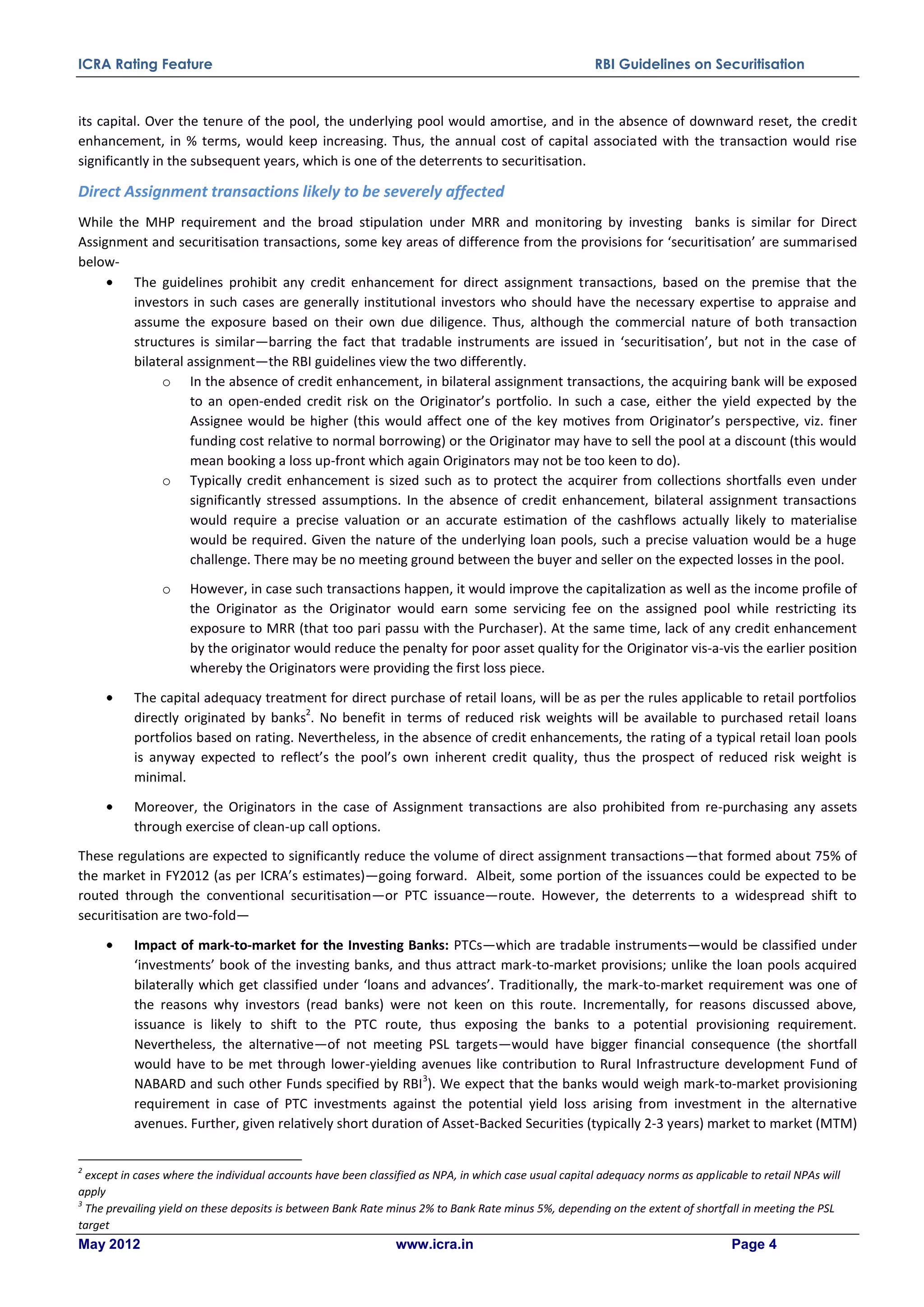 Rbi securitisation guidelines may 2012 icra | PDF