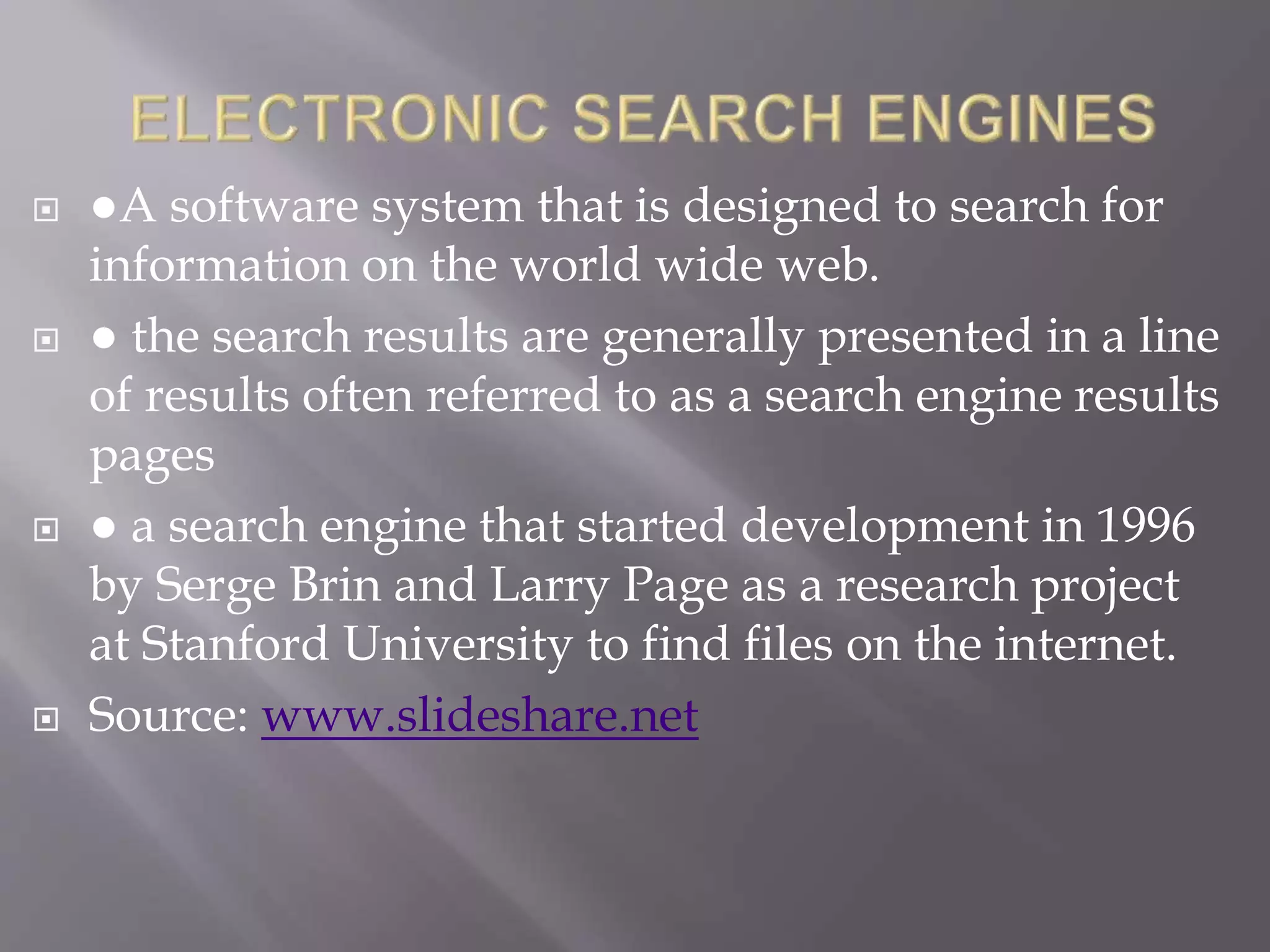 Electronic Search Engines | PPT