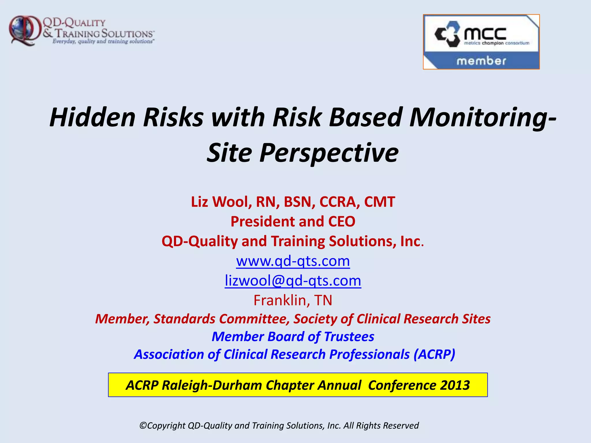 Risk Based Monitoring in Clinical Trials - Impact on Sites | PPTX