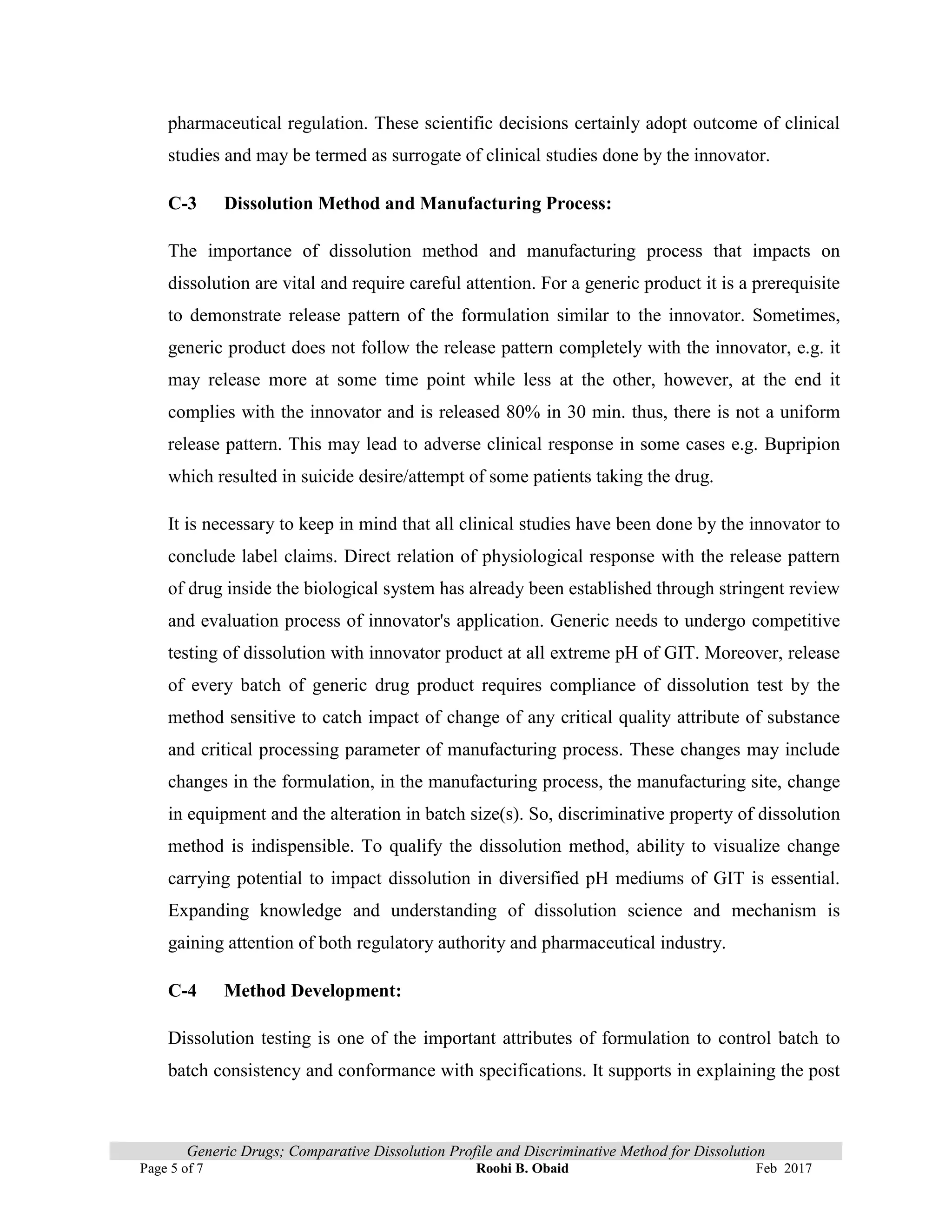 Generic Drugs; Comparative Dissolution Profile & Discriminative Method ...