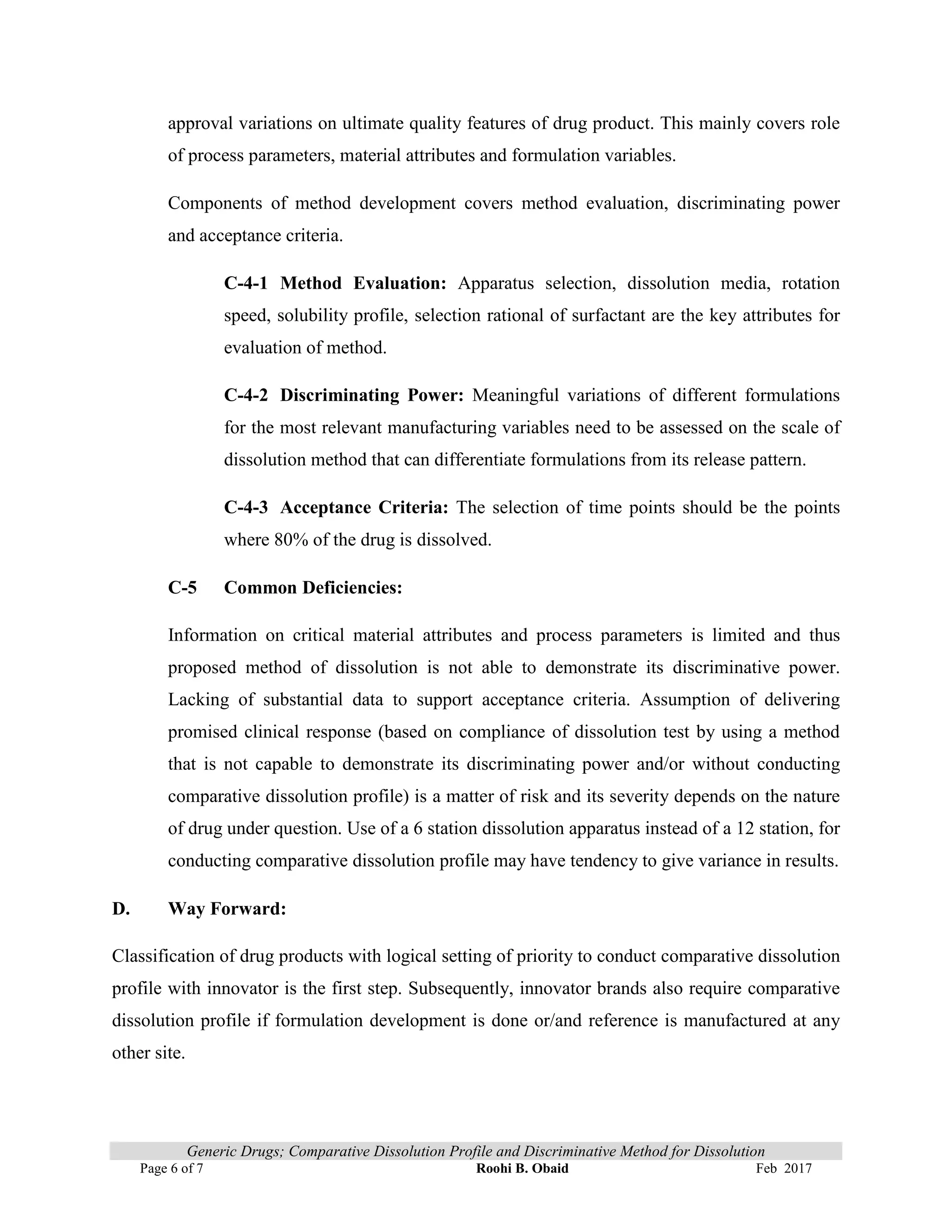 Generic Drugs Comparative Dissolution Profile And Discriminative Method For Dissolution Pdf