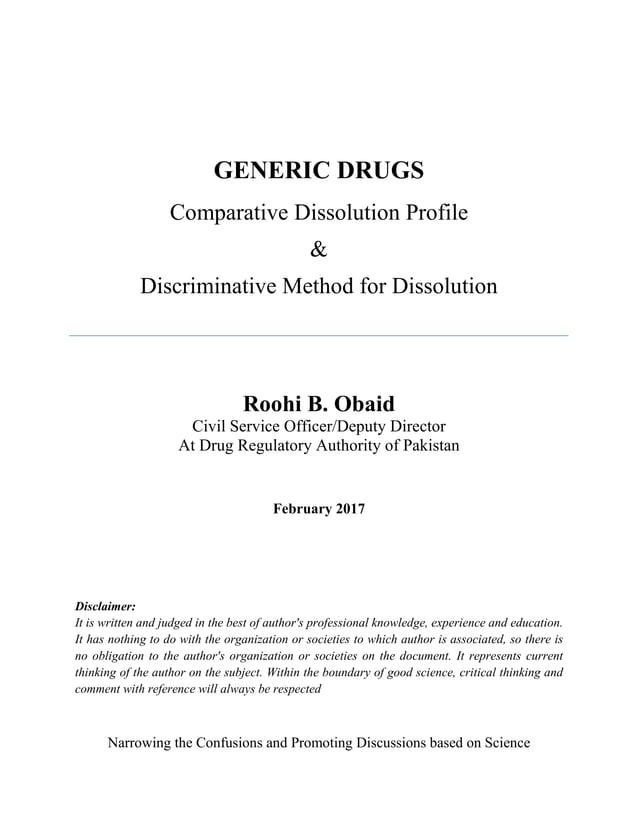 Generic Drugs; Comparative Dissolution Profile & Discriminative Method ...