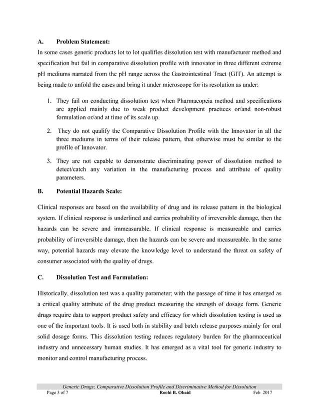Generic Drugs; Comparative Dissolution Profile & Discriminative Method ...