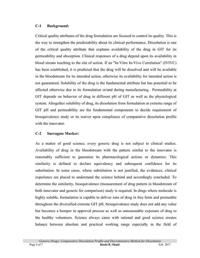 Generic Drugs; Comparative Dissolution Profile & Discriminative Method ...