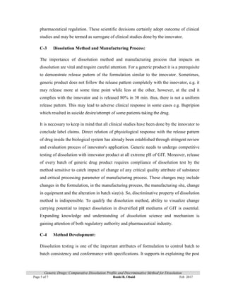Generic Drugs; Comparative Dissolution Profile & Discriminative Method ...