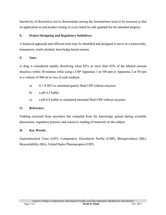 Generic Drugs; Comparative Dissolution Profile & Discriminative Method ...