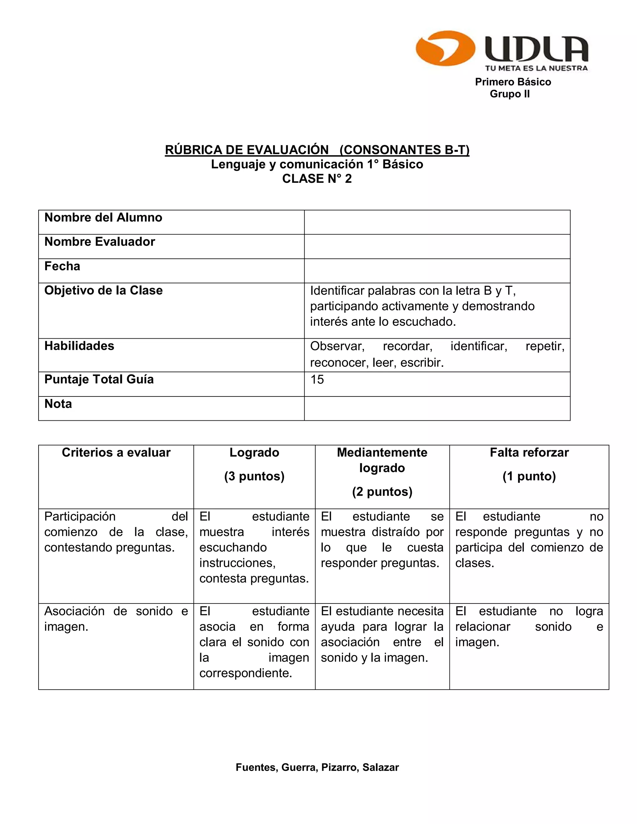 Rúbrica clase 2 | PDF