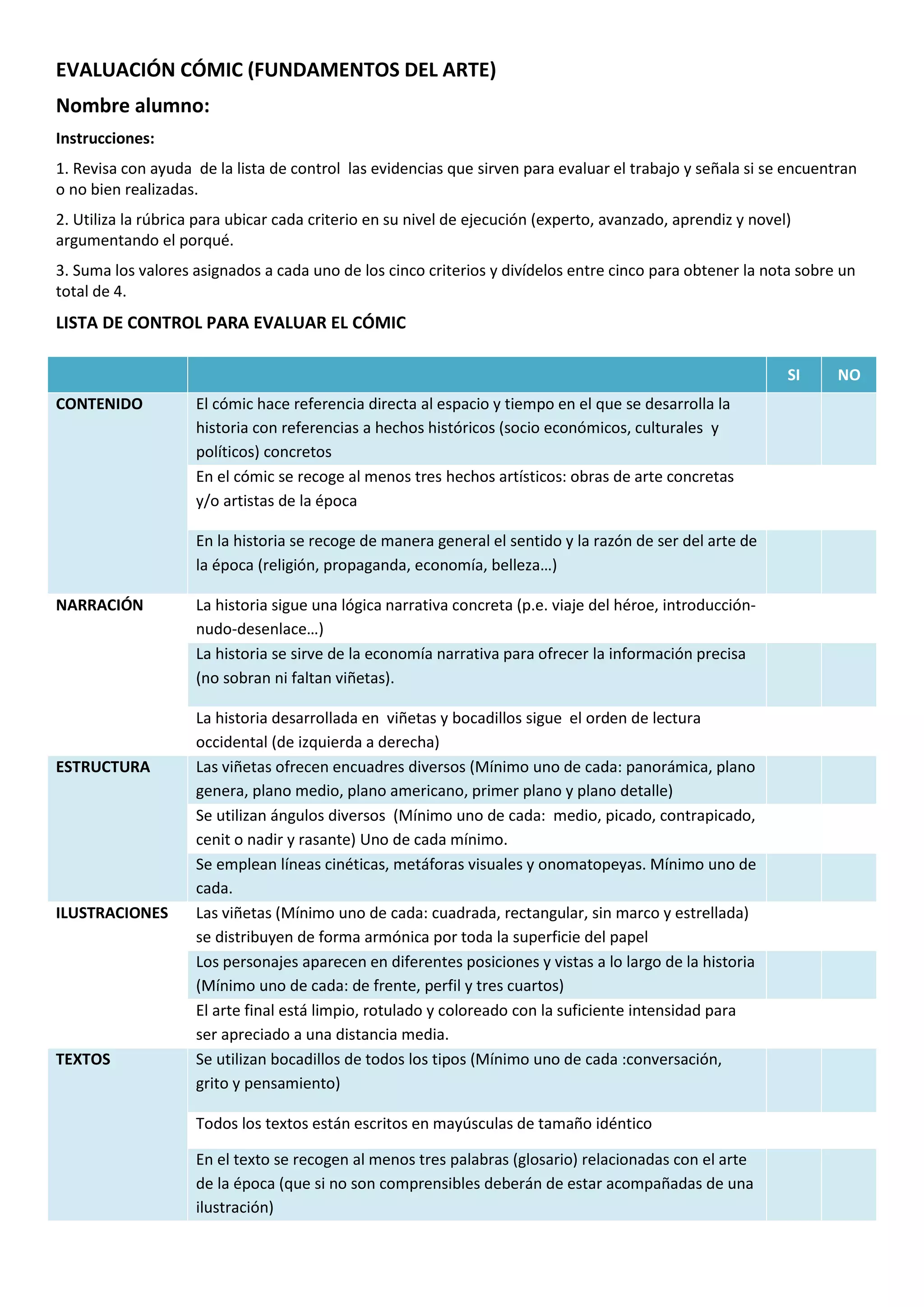 Rubrica y lista de control comic | PDF | Comics and Graphic Novels ...