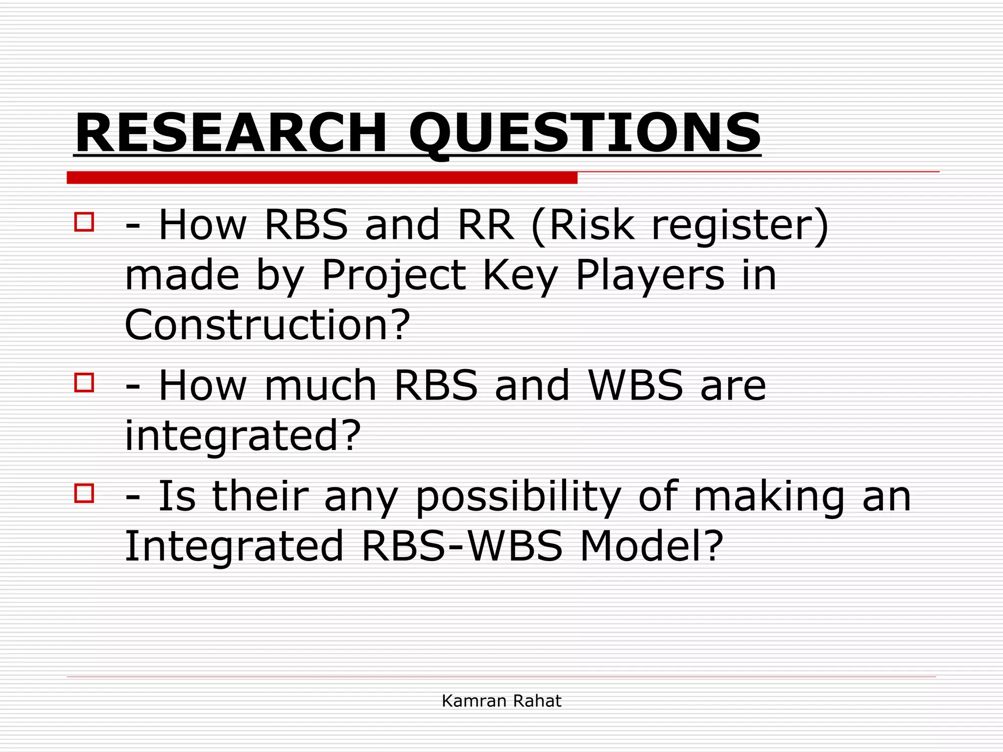 Level of Integration of Risk Breakdown Structure (RBS) and Work ...