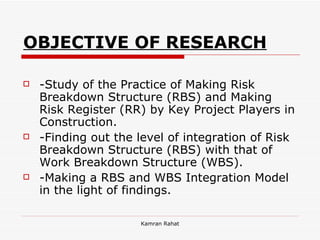 Level of Integration of Risk Breakdown Structure (RBS) and Work ...
