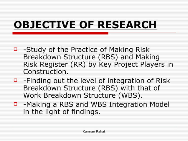 Level of Integration of Risk Breakdown Structure (RBS) and Work ...