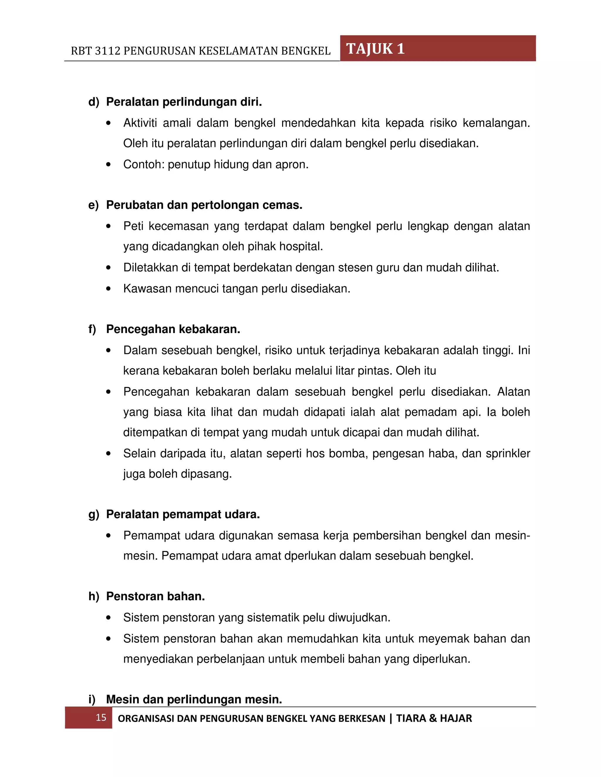 Rbt 3112 pengurusan keselamatan bengkel | PDF