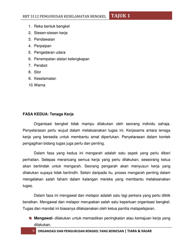 Rbt 3112 pengurusan keselamatan bengkel | PDF
