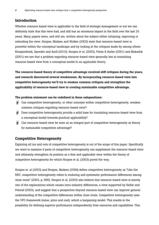 Explicating resource-based view critiques from a competitive ...