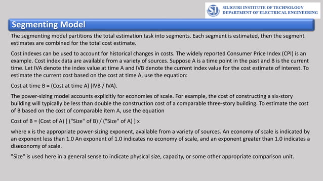 cost estimation model per unit model and segmenting model.pdf