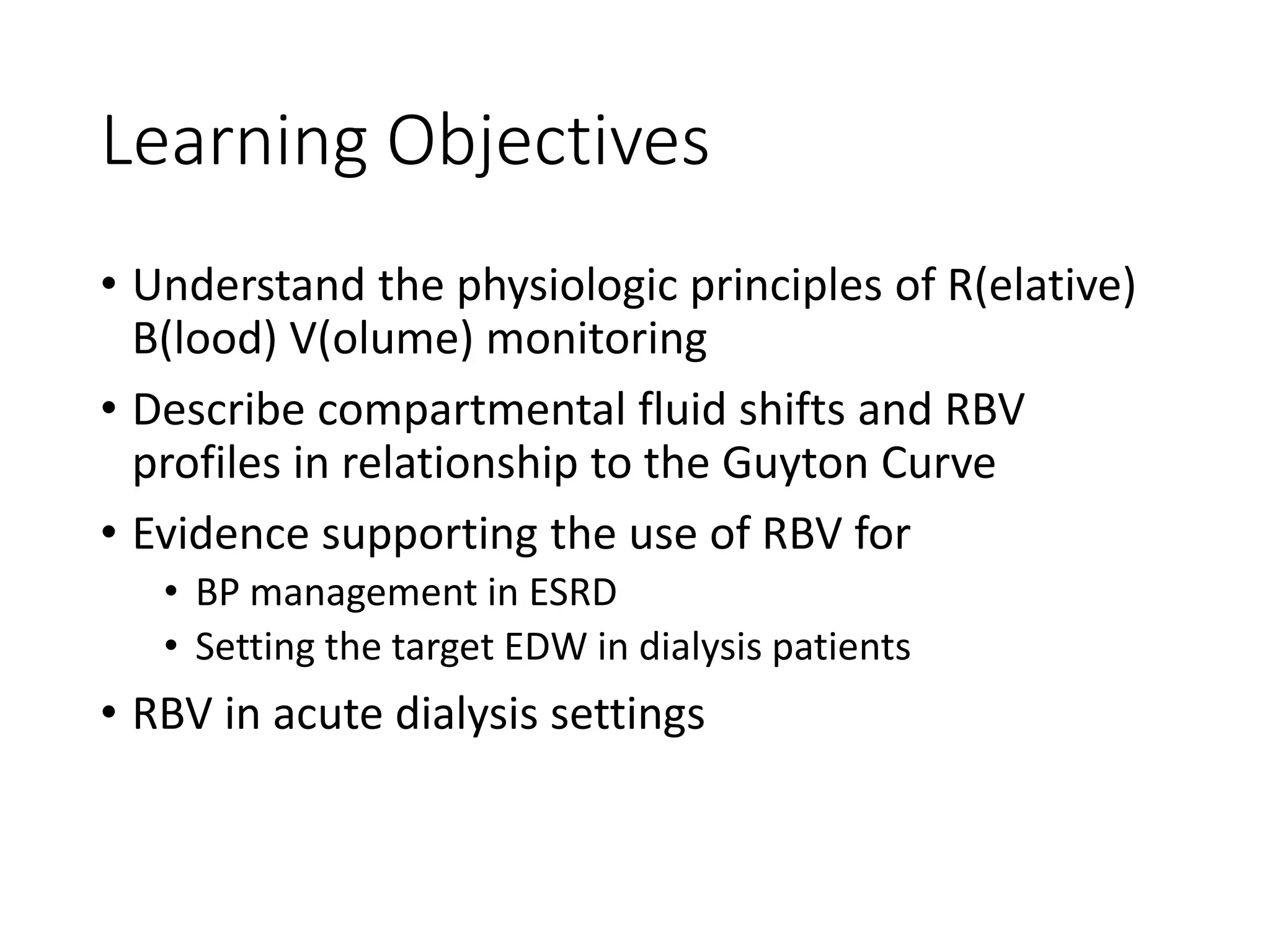 Relative Blood Volume Monitoring and Applications in Dialysis | PPTX
