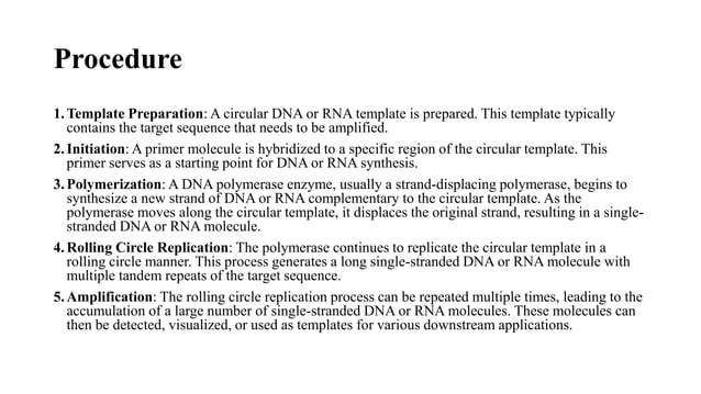 RCA Rolling cycle amplification is a isothermal | PPTX | Genetics | Science