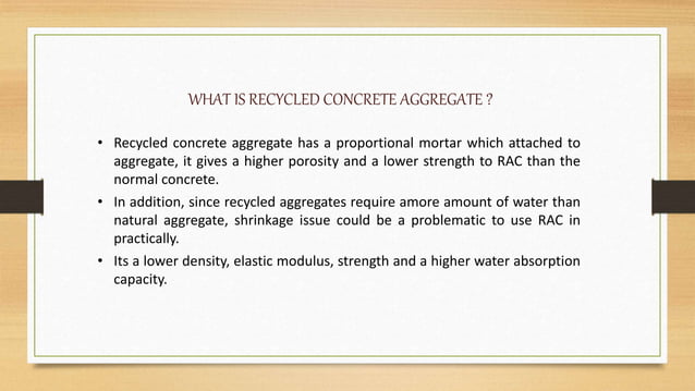 Recycled Concrete Aggregate in Construction part I | PPT
