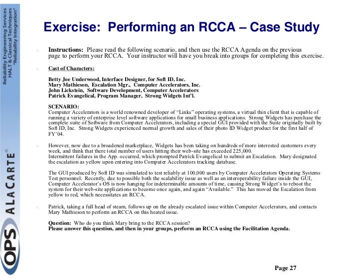 Root Cause and Corrective Action (RCCA) Workshop