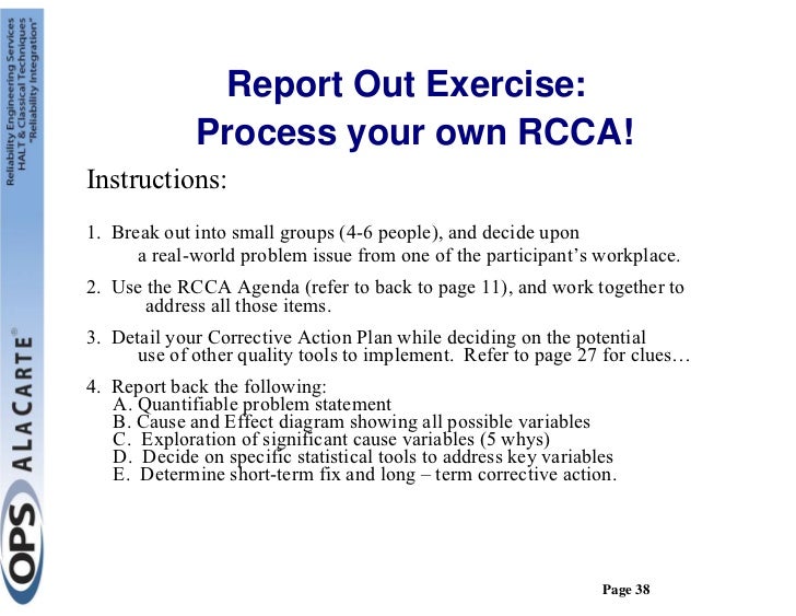 Root Cause and Corrective Action (RCCA) Workshop