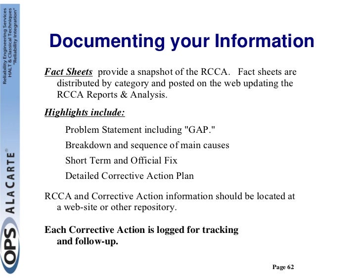 Root Cause and Corrective Action (RCCA) Workshop