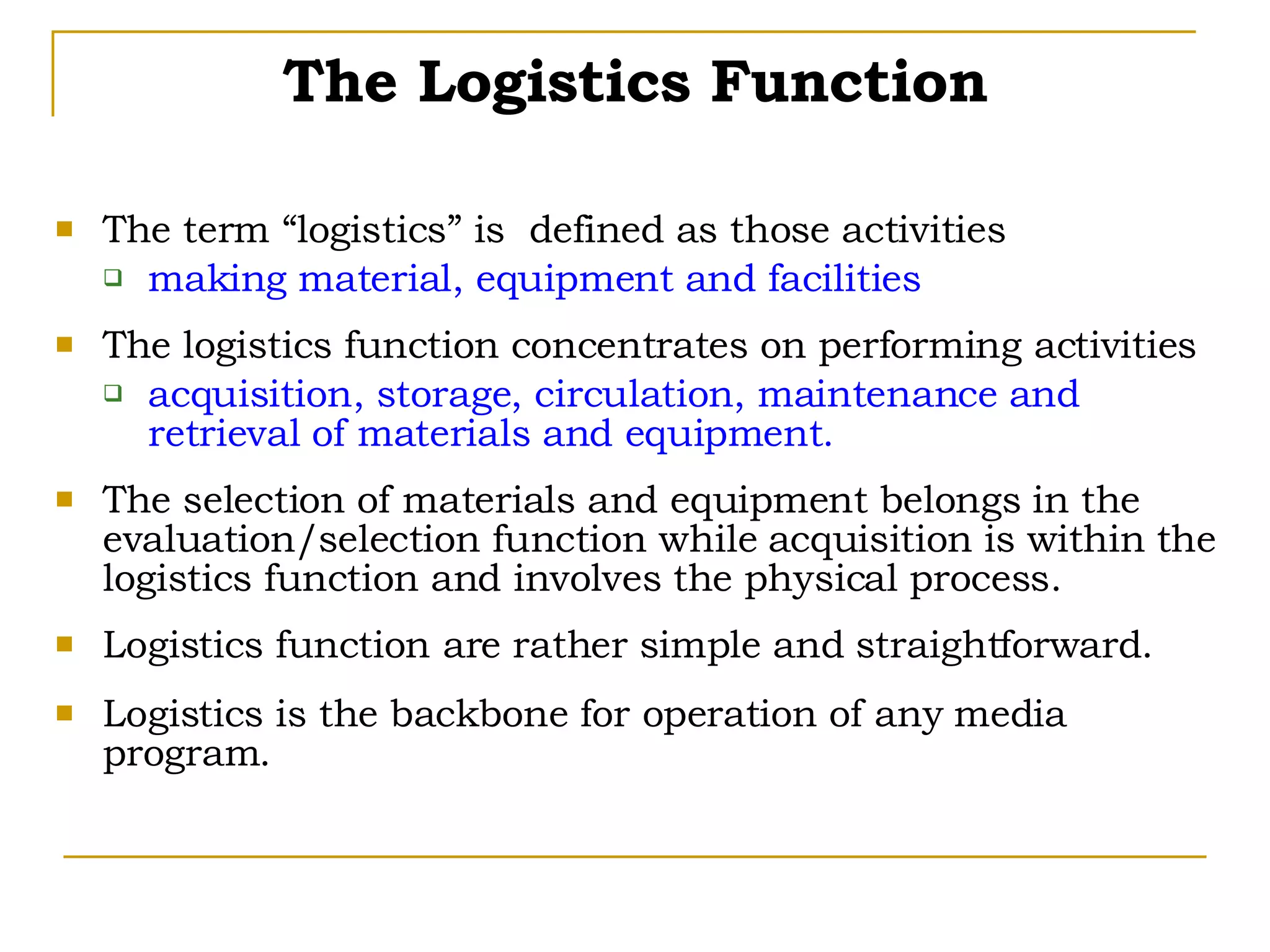 The Logistics Function | PPT