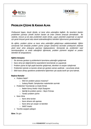 RCBA & DOOR 2012 Eğitimler Katalogu | PDF