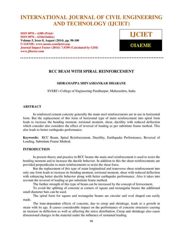 Rcc beam with spiral reinforcement | PDF
