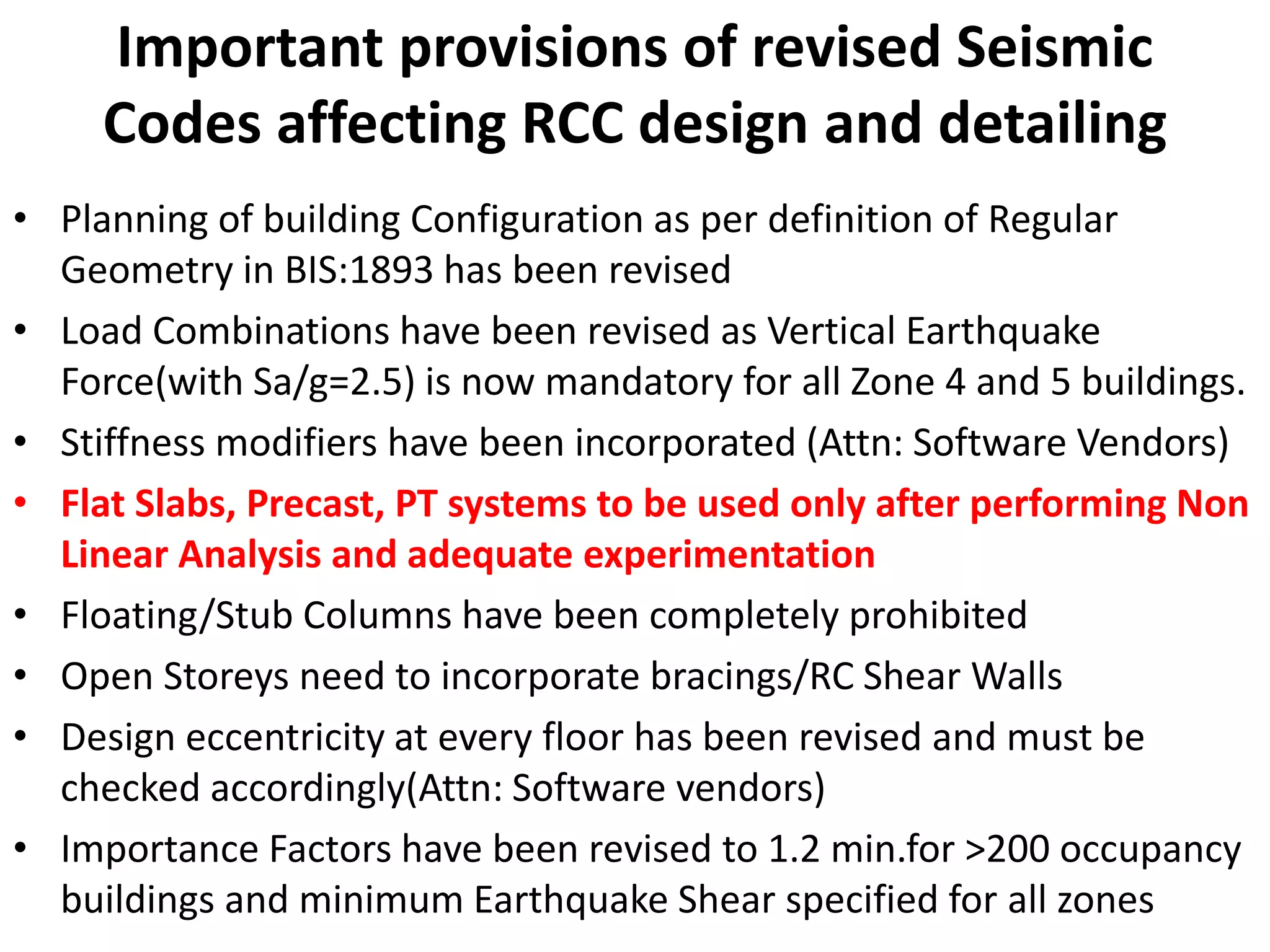 Rcc design and detailing based on revised seismic codes | PPTX