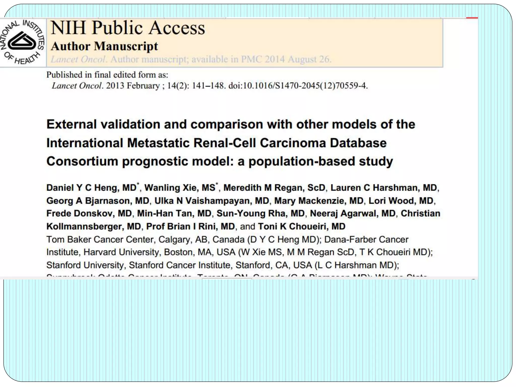Renal Cell Carcinoma Risk Stratification | PPT | Free Download