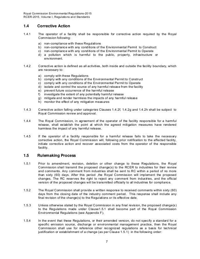 Royal Commission, Jubail , Environmental regulations 2015-volume I