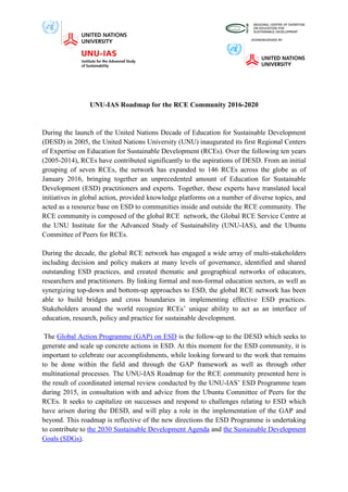 Roadmap for the RCE Community (UNU-IAS) | PDF