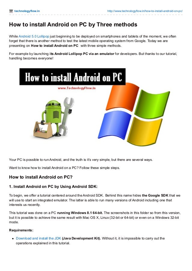 How to install android on pc by three methods