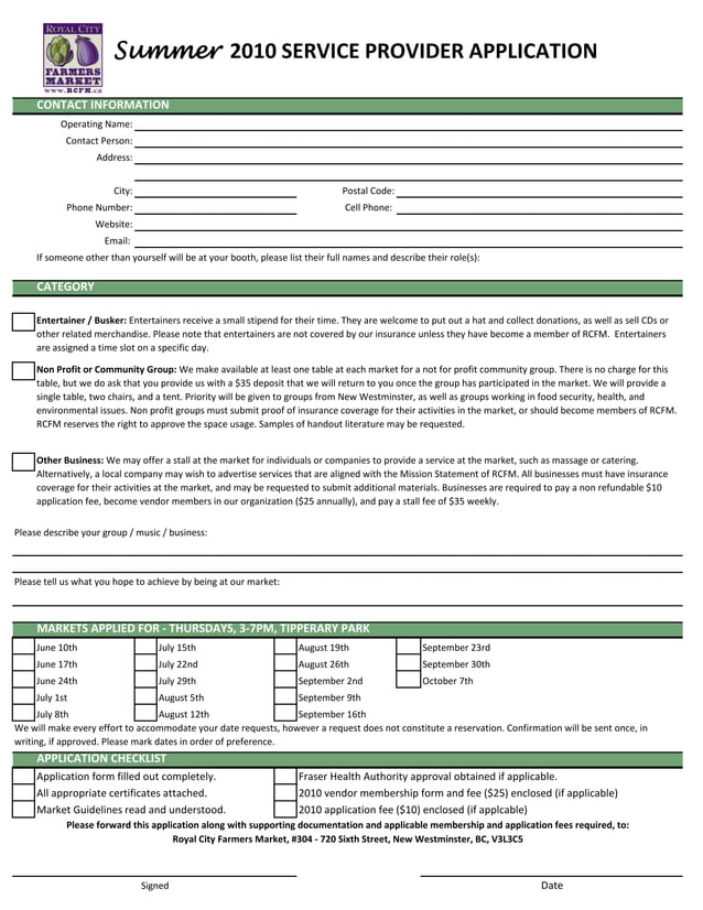 Rcfm 2010 Summer Service Provider Application | PDF