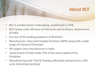 Rural Marketing on rashtriya Chemical Fertilizers | PPTX